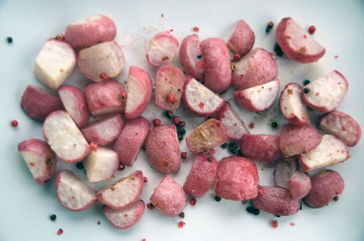 Web Exclusive: Roasted Radishes with Pink Peppercorns