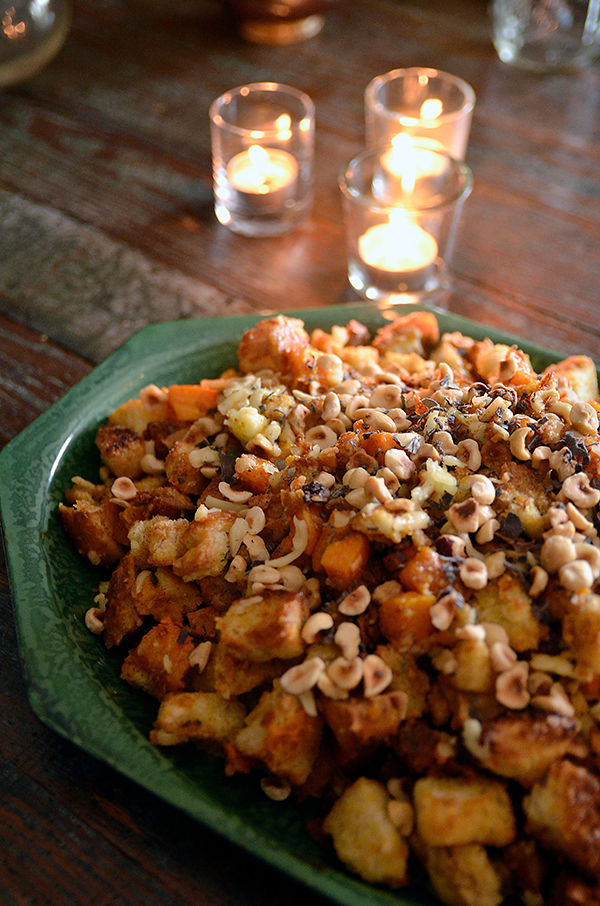 Roasted Butternut Squash and Hazelnut Panzanella with Cinnamon Vinaigrette