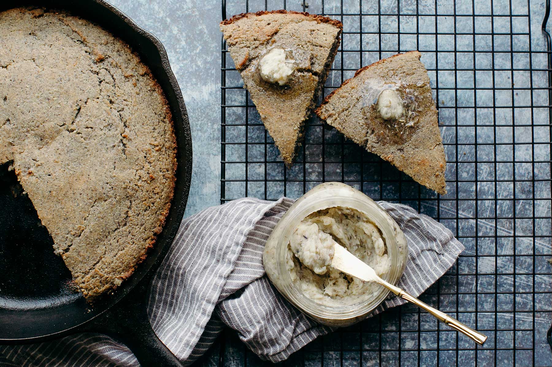 Blue Cornbread with Lavender Honey Butter