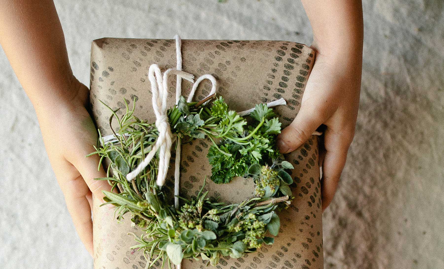DIY gift giving: handmade wrapping paper and herbal soup wreaths