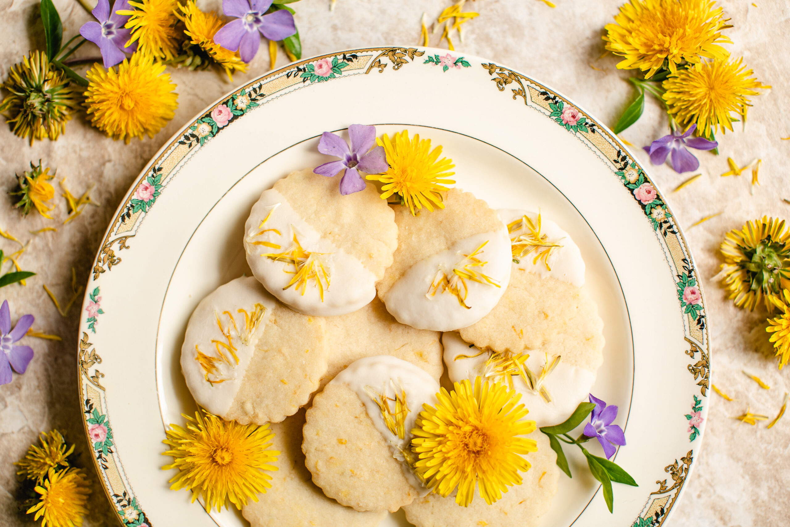 Dandelion Lemon Shortbread Cookies